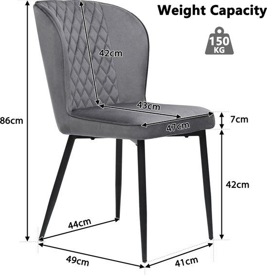 Merax Eetkamerstoel Set van 2 - Luxe Stoelen - Gestoffeerde Eetkamerstoelen - Grijs | bol
