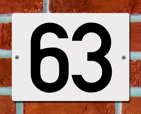 Huisnummerbord Wit - Nummer 63 - 15 x 12 cm - incl. bevestiging ...