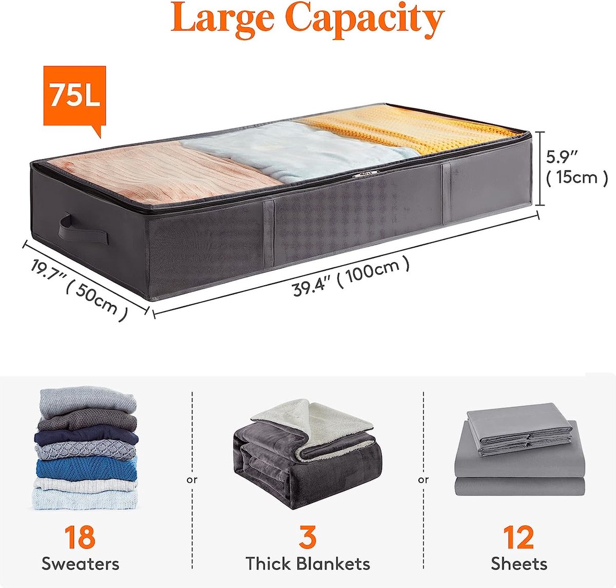 Opbergbakken voor onder het bed 3-pack opvouwbare kledingopbergzakken ...