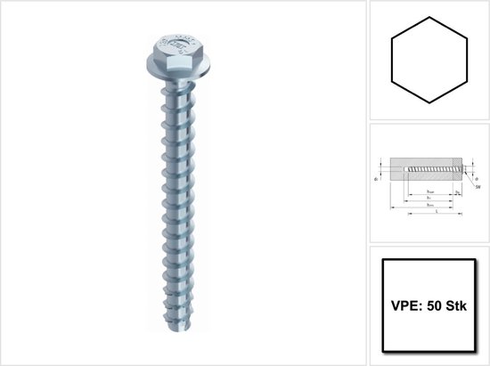 HECO MULTI-MONTI-plus schroefanker 7,5x100 - zeskantkop - verzinkt ...