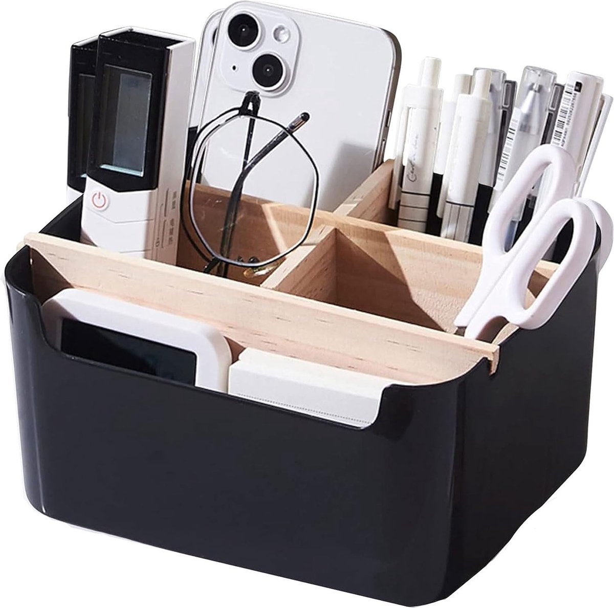 Bamboe tafel-organizer, desktop, 5 vakken, houten bureaupen, bureau ...