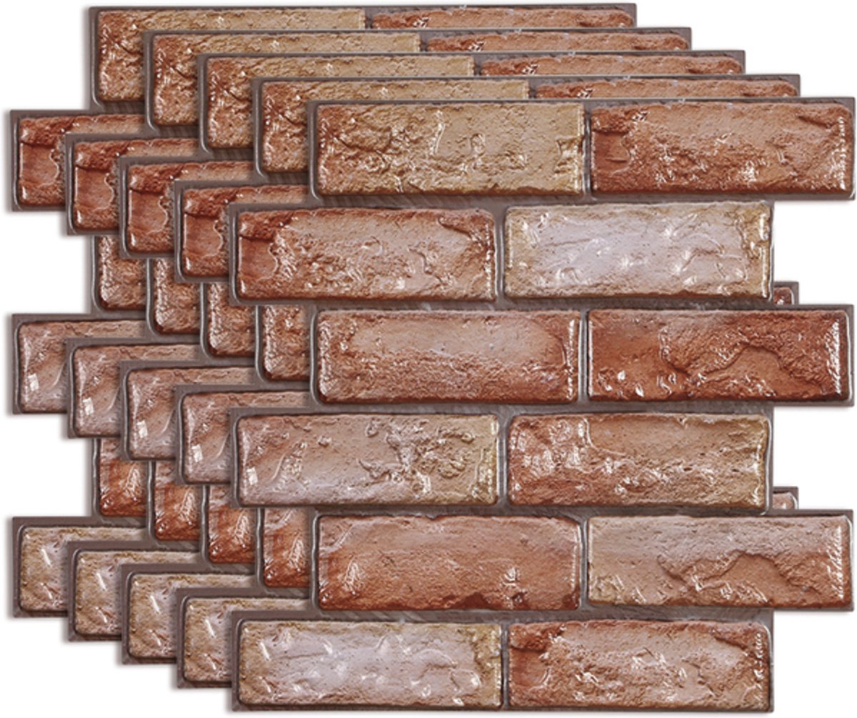Happyment Luxe 3D plaktegels - Baksteen look - 12 Stuks - Muurstickers ...