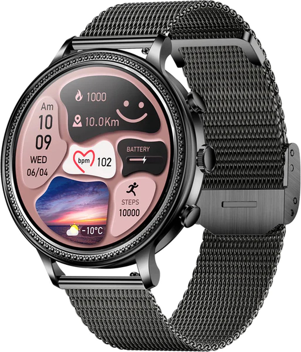 Valante EvoFit Smartwatch - Smartwatch Dames - Zwart staal - 45 mm ...