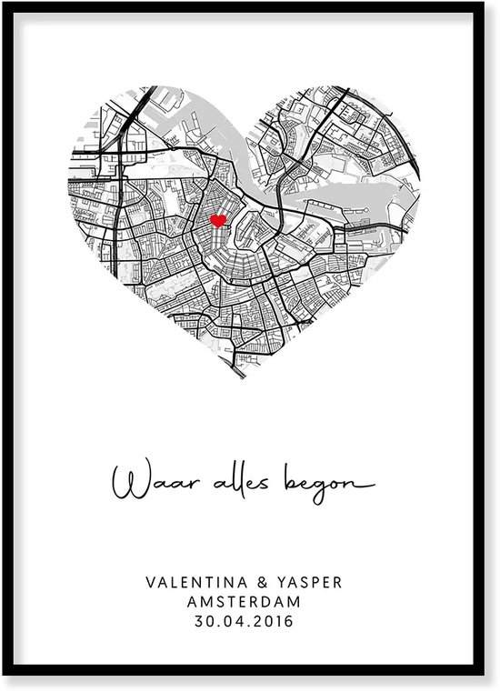 Gepersonaliseerde Stadsposter Grijs Hart| Citymap | Stadskaart | Gepersonaliseerd met... | bol.com