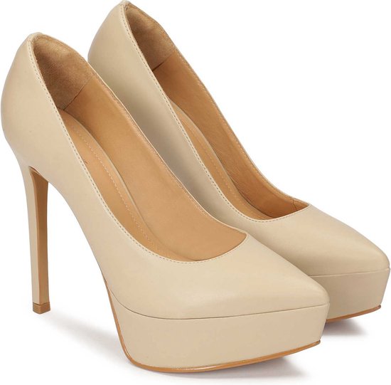 Leather high stiletto pumps with platform | bol