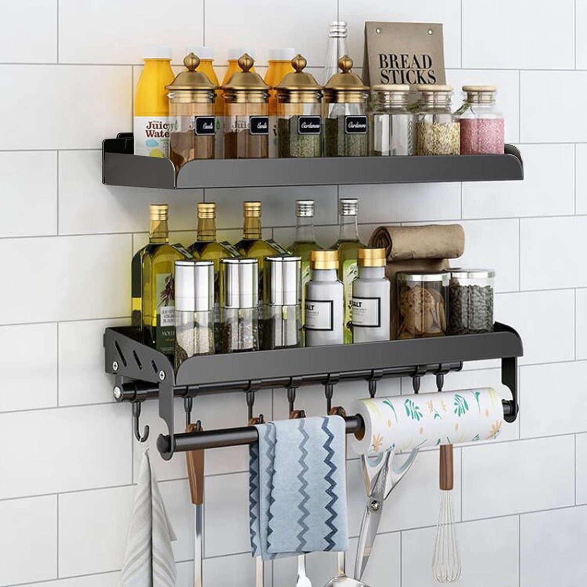 2 stukken Kruidenrek voor aan de muur zonder boren,, kruidenplank met ...