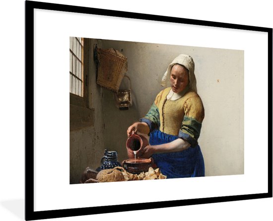 Fotolijst incl. Poster - Het melkmeisje - Schilderij van Johannes Vermeer - 120x80 cm... | bol