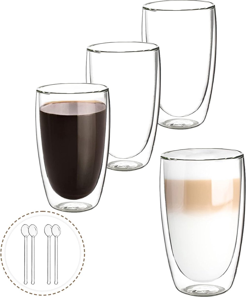 Verres à double paroi 400 ml, verres à double paroi, lot de 4 verres à ...
