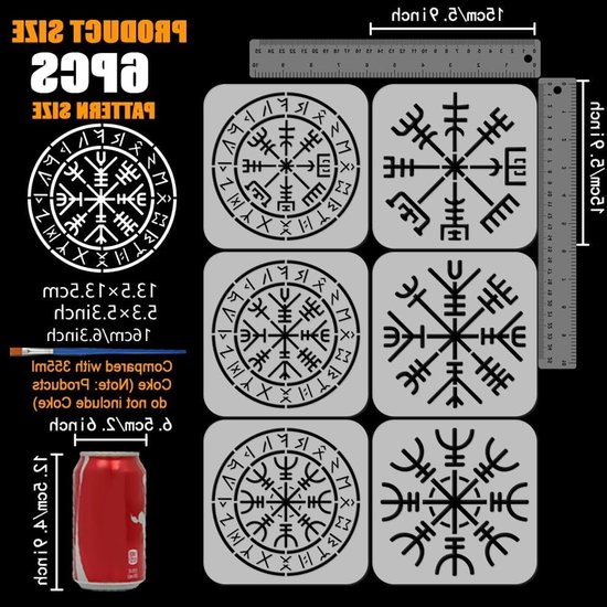 Set van 6 Herbruikbare Viking Symbolen Sjablonen voor Schilderen op ...