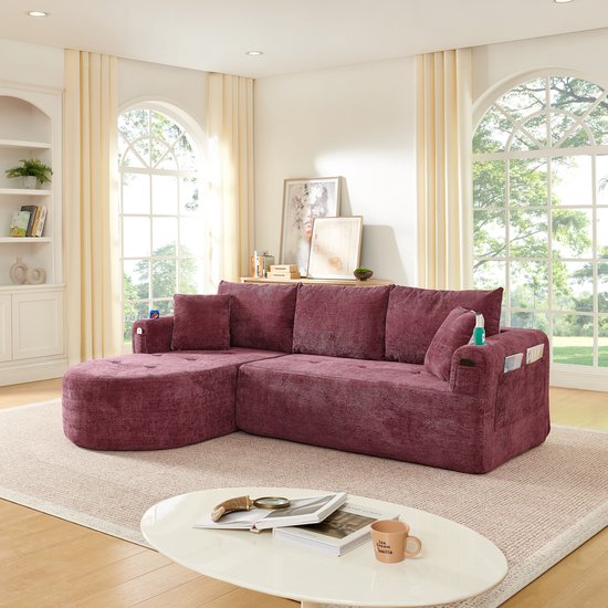 Hoekbank L-Vorm - Cloud Sofa 3-Zits Wijnrood - Met Bekerhouders En ...