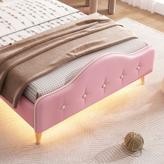 VVBV Gestoffeerd Kinderbed 90x200 cm - LED-Verlichting, Kroonhoofdbord ...