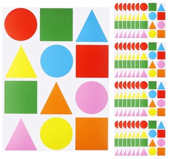 480 stuks grote stickers 40 mm, geometrische vormen (cirkel, driehoek ...