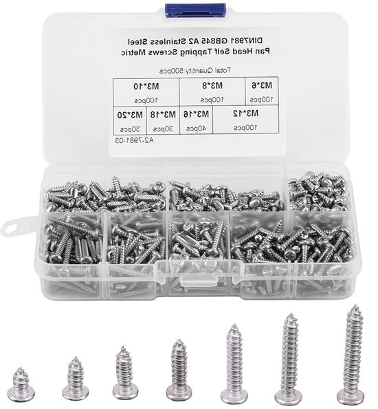 500 stuks M3 zelftappende schroeven met kruisaandrijving assortiment in ...
