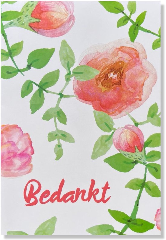 Bedankt Wenskaart - Rozen - 12x17cm - gevouwen kaart Inclusief envelop ...