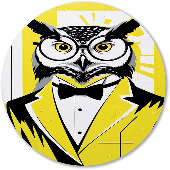 Uil met bril in pak - Uil wandcirkels - Wandbord dier - Pop Art - Ronde ...