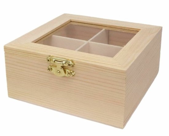 Concorde Theedoos - 4-vaks - naturel - hout - 12 x 12 x 5 cm - theekist ...