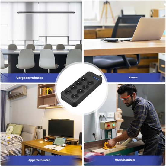 8-Voudige Stekkerdoos - 12-in-1 Tafelstopcontact Met Schakelaar - 8 ...