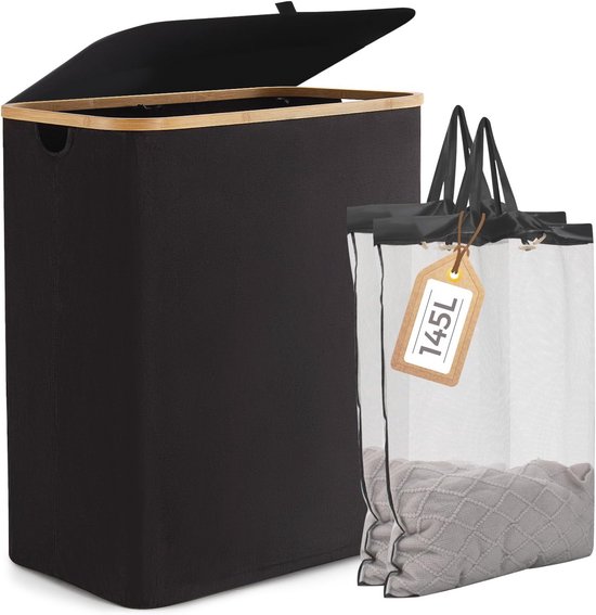 Opvouwbare Wasmand 145L met Deksel en 2 Waszakken - Perfect voor Kleding en Dekens -... | bol