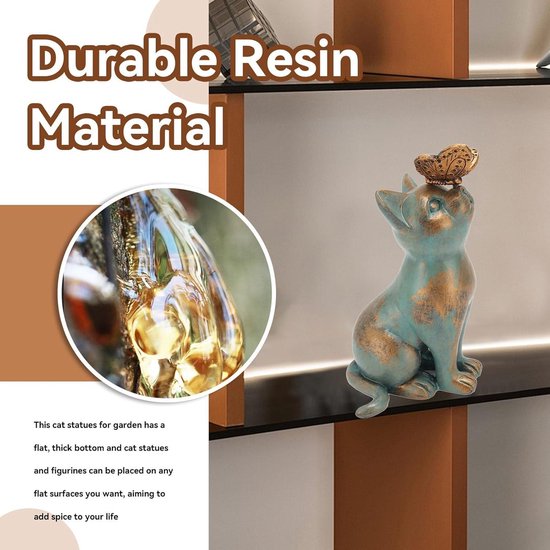 Tuinbeeld Kat - Beeldje van Hars - Staande Kat Sculptuur voor Buiten - Beeld met... | bol