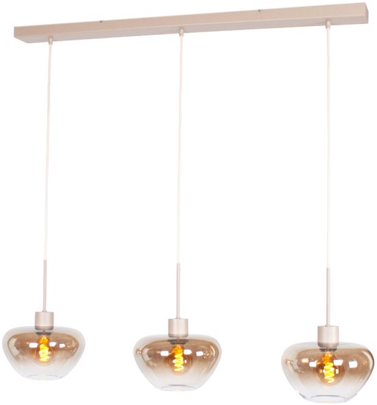 Langwerpige luxe hanglamp Genua 3 lichts balk | zand / beige | metaal ...