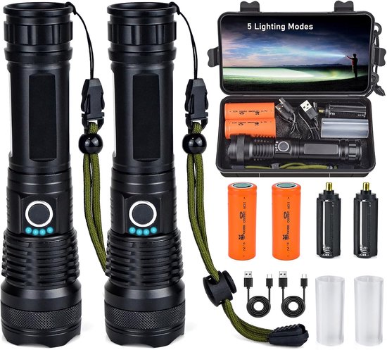 Oplaadbare LED Zaklamp - 10.000 Lumen, Waterdicht, Draagbaar, USB Oplaadbaar, 5 Modi | bol