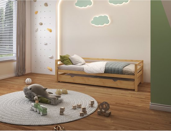 Alpi|Bed 90x200 cm Nature with Drawer in Pine | bol