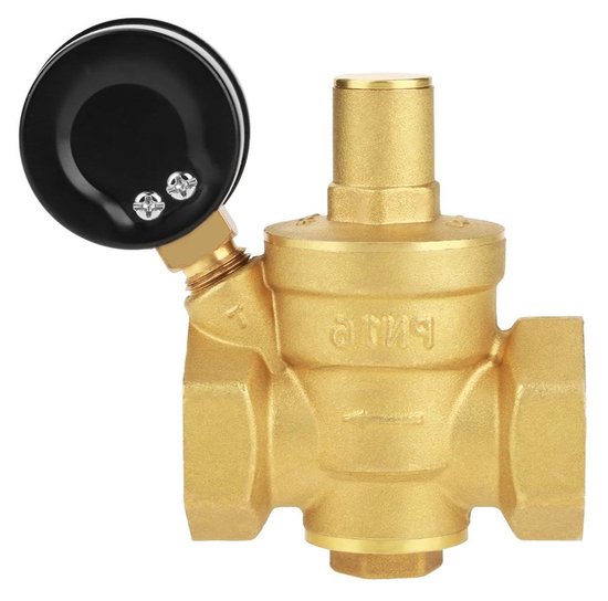 Messing afvoerventiel DN25 met instelbare waterdrukregelaar en niveau-indicator | bol