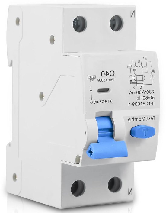 FI-stroomonderbreker 230V 30mA 1P+N 6kA RCBO 16A RCD type A 003 A | bol