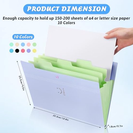 WOOWAIR Pack van 10 uitbreidbare mappen, A4-documentmappen, mappen met ...
