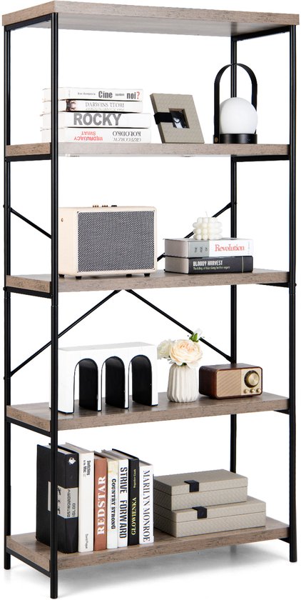 COSTWAY Boekenkast met 5 niveaus, staand rek met metalen frame ...