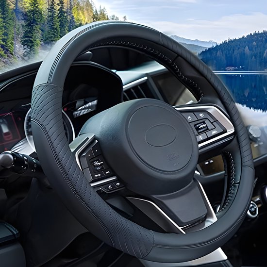 Universele Leren Stuurhoes voor Auto - Antislip, Zwart - Geschikt voor ...