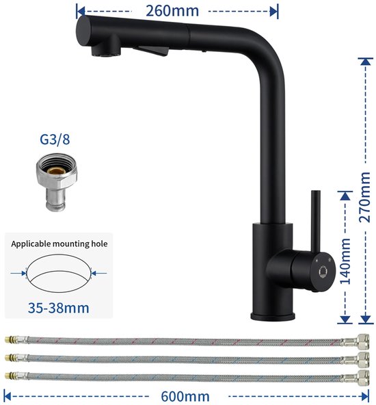 Keukenkraan - Met Uittrekbare Uitloop - Badkamer Kraan - Handdouche Met Slang -... | bol