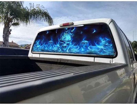 135x36cm Achterruit Sticker - Vlammende Skelet Grafisch Sticker voor ...