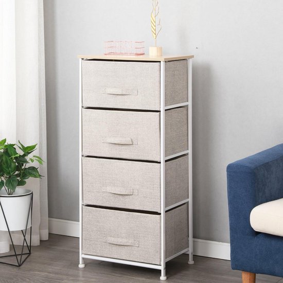 Narrow Metal Chest of Drawers with 4 Drawers - Beige - 45 x 30 x 94 cm ...