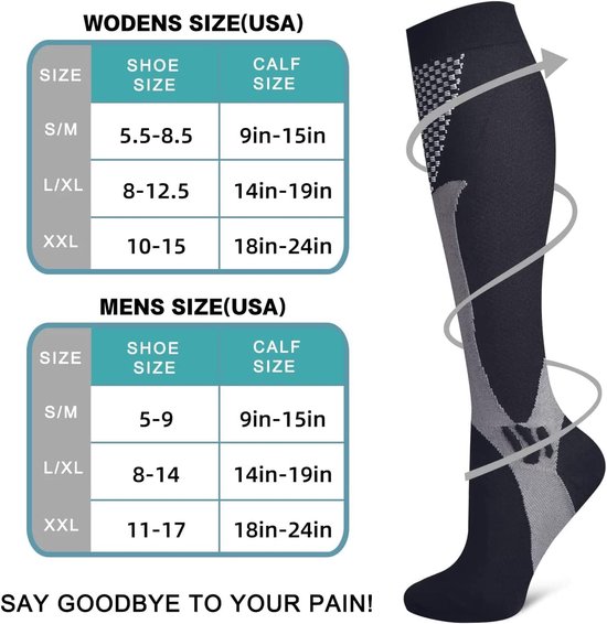 3 paar sport compressiekousen voor dames en heren - 15-25 mmHg ...