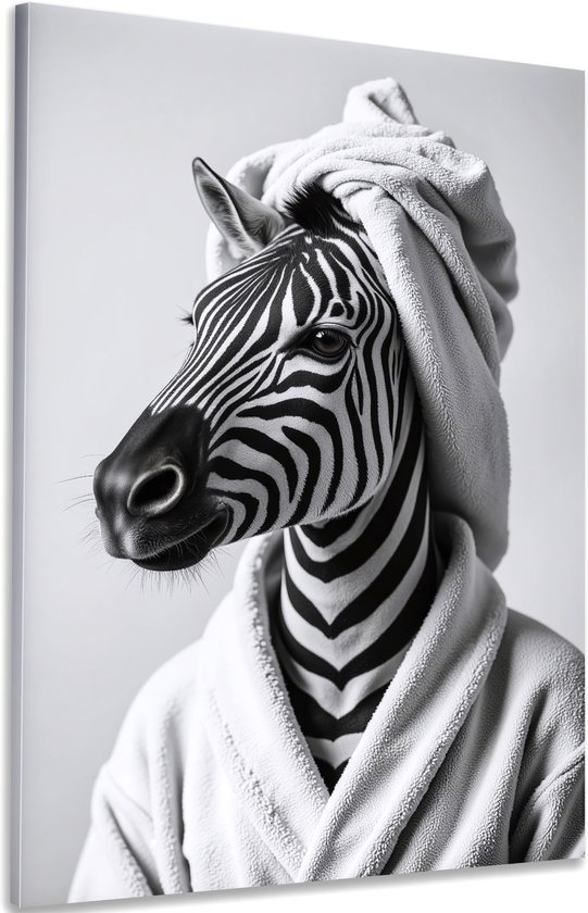 DecoMe Zebra-spa Grappig 60 x 40 cm - muurdecoratie canvas op hout ...