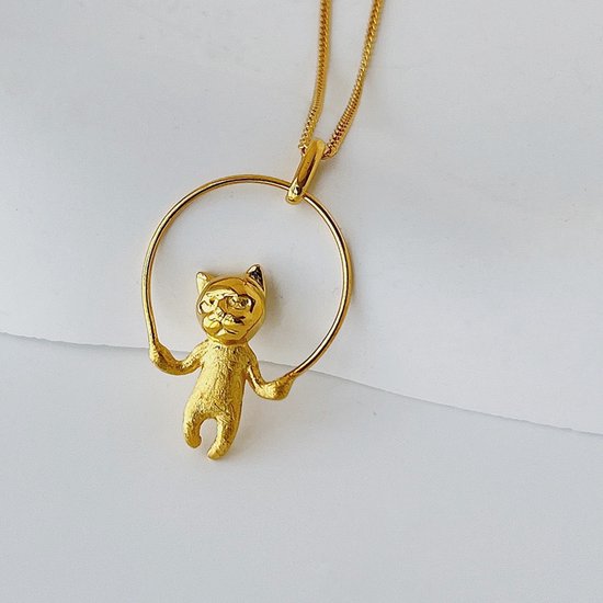 Schattige Touwtjespringende Kat Ketting-goud vermeil | bol