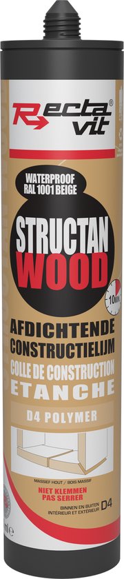 Rectavit - Houtlijm Structan Wood - RAL 1001 - Watervast - Snelle werking - 290ml | bol
