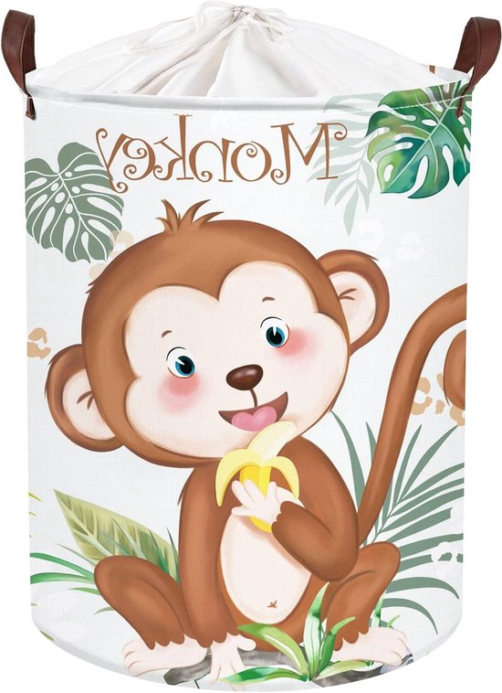 Ronde opvouwbare wasmand voor kinderen 45 liter met leuk aapje - Groene ...