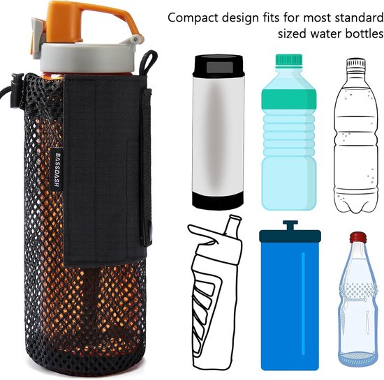 Tactische Molle Waterfles Pouch met Karabijnhaak Opvouwbare Mesh Houder ...