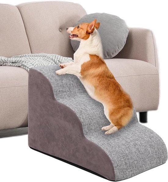 3 Steps Dog Stair Ramp for High Bed Sofa Small Dogs - High Density Foam ...