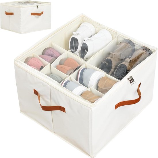 Beige Fabric Shoe Organizer for Closet - Shoe Storage Container with ...