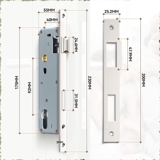 92MM Center 40MM Backset Lock Body, Satin Nickel Frame Door Lock For ...