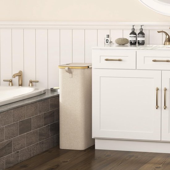 Slanke Wasmand 75 liter met Deksel Bamboe Handvatten en Uitneembare ...