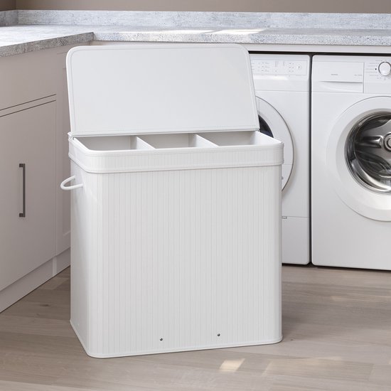 Wasmand met deksel, wasmand bamboe, waszak met afneembare handvatten en ...