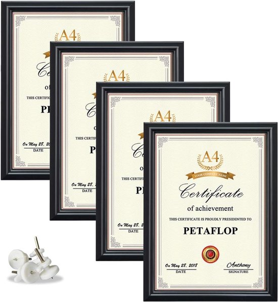 Fotolijst A4 Zwart - Certificaat Frames voor Muur of Tafel - 4 Stuks | bol