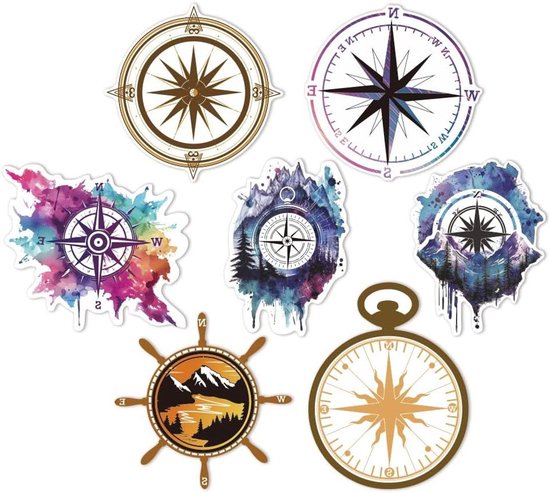 Stijlen Kompas Auto Stickers Mountain Kompas Decals Kleurrijke Bumper ...