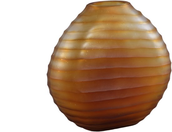 PTMD Lavanya Brown Carved Glass Oval Vase Ribbed L | bol