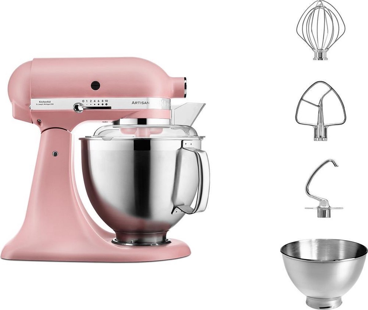 Kitchenaid Artisan keukenrobot 4.8L 5KSM185PS poederdoos roze | bol.com
