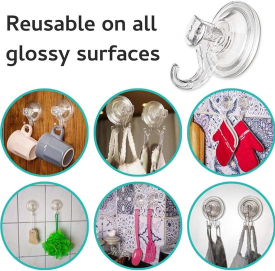 Suction Cup Wandhaakjes - Set van 4 - Transparante Waterdichte ...